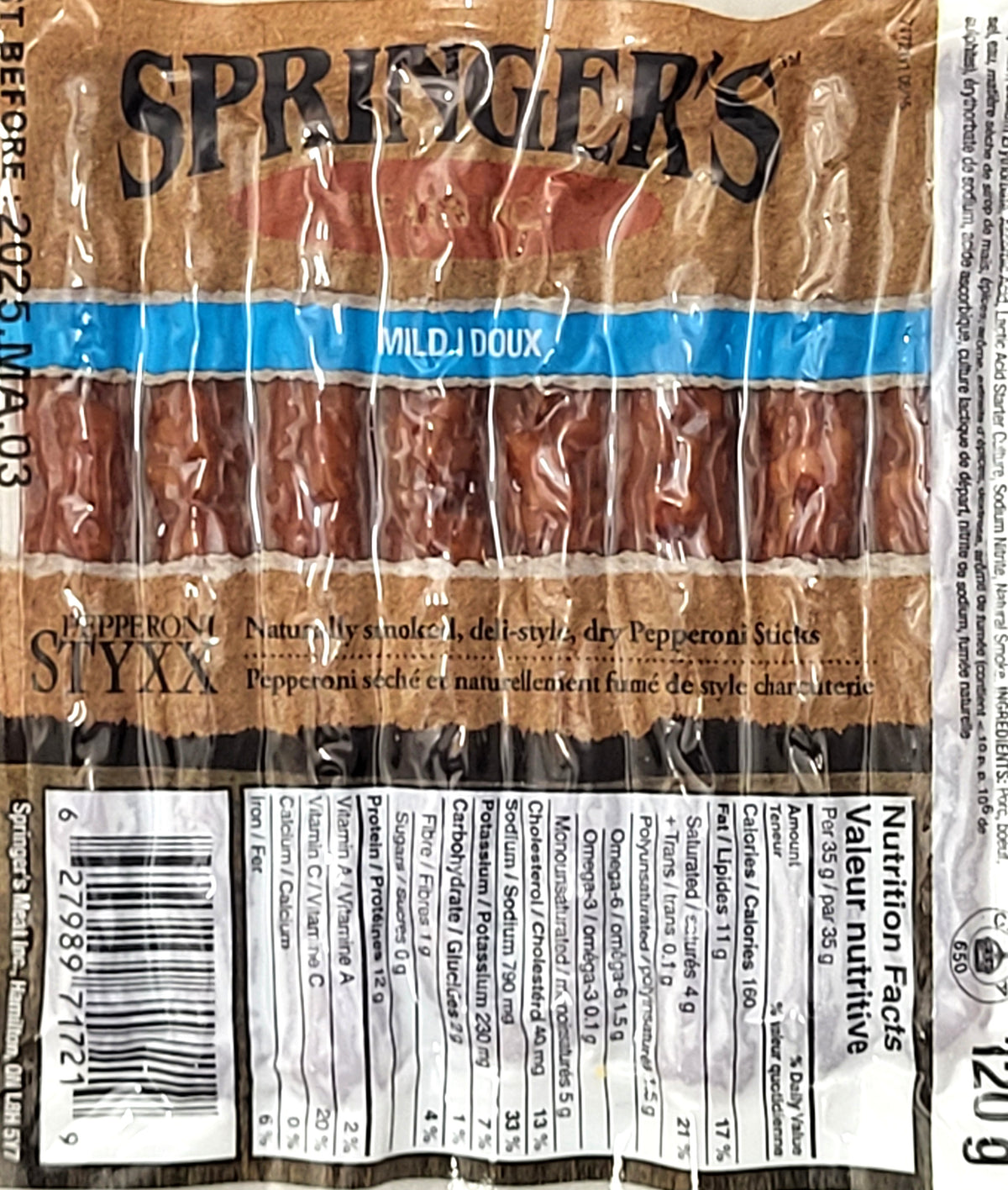 Springers Mild Pepperoni 7 Styxx Pack 10/120g · Avid Gourmet